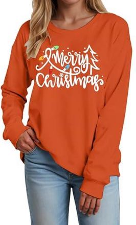 Generic Pull de No&euml;l pour femme avec imprim&eacute; sapin de No&euml;l - Grande taille - Haut &agrave; manches longues - Coupe ample - Doux et confortable - Pull amusant pour fe