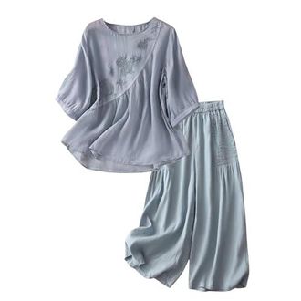 Generic Ensemble de salon pour femme - 2 tenues 2026 - Pantalon d&eacute;contract&eacute; - Pantalon large - Surv&ecirc;tement de sport - V&ecirc;tements de sport, kaki, XXXL