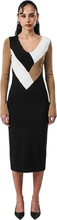 HUGO BOSS Florency Midikleid f&uuml;r Damen, Viskose, Schmal (Schwarz/Braun/Wei&szlig;)