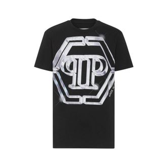 Philipp Plein Baumwoll-T-Shirt mit ikonischem Logo - - Tops - Herren - Schwarzk - XL