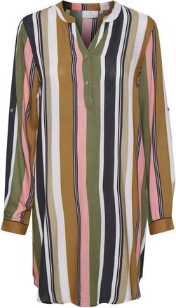 Kaffe Femme, Robes, Multicolore, Taille: 44 FR Robe Chemise à Rayures Vert/Rose