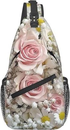 Generic Sac &agrave; dos &agrave; bandouli&egrave;re rose et blanc avec roses pour homme