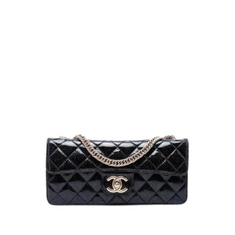 Chanel Sac bandouli&egrave;re matelass&eacute; pr&eacute;-appartenant en cuir verni paillet&eacute; - Femme - Pre-owned - Noir - Taille: ONE Size