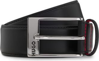 HUGO BOSS Herren BARNEY G&uuml;rtel aus Lackleder mit roter Innenseite Schwarz001 85