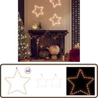 vidaXL LED-Silhouetten 2 Stk. Stern mit 48 LEDs Warmweiß 56 cm - LED Sterne - Weihnachtssterne - Außendeko - Indoor Deko - Lichterkette