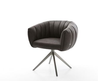 DELIFE Drehstuhl Jada-Flex Mikrofaser Anthrazit Vintage Kreuzgestell breit Graphit 360&deg; drehbar Wippfunktion Taschenfederkern, Esszimmerst&uuml;hle