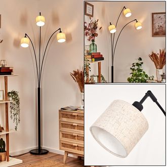 HOFSTEIN Stehleuchte Bassagoda, moderne Stehlampe mit Marmorfu&szlig; aus Metall/Stoff in Schwarz/Naturfarben, verstellbare Leuchte mit Fu&szlig;schalter, E14, Wohnzimmer,