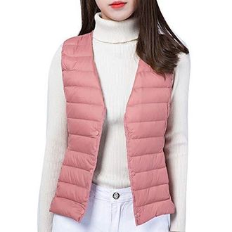 LaoZanA Doudoune sans Manche Gilet Ultra Légère Veste Manteau pour Femme Rose1 XL