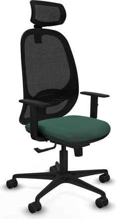 Piqueras y Crespo Schreibtischstuhl mit 1D-Armen, h&ouml;henverstellbare Lendenwirbelst&uuml;tze und h&ouml;henverstellbares Kopfteil, h&ouml;henverstellbar und neigbar, Schwarz/Flaschengr
