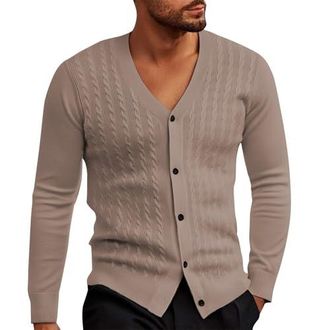 Generic Henley T-shirt &agrave; manches longues pour homme Col en V Pull Cardigan sans col Veste l&eacute;g&egrave;re mi-saison Couleur unie Manches longues Hommes pour Pull de tr