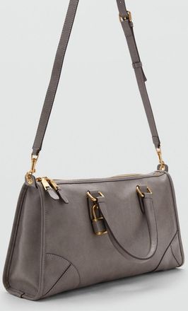 Mango Sac avec anses finition brillante gris - Femme - Taille unique - MANGO