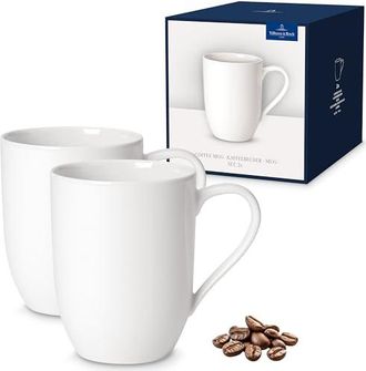 Villeroy & Boch For Me Henkelbecher 2-teilig 290 ml Weiß, Spülmaschinenfest, Mikrowellensicher, Kaffeetassen für 2 Personen, Kaffeebecher, Große Tassen, Geschirr, Pre
