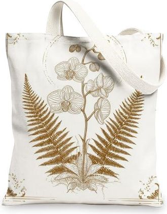 Generic Sac fourre-tout en toile orchidée, élégant imprimé botanique, sacs à provisions réutilisables, vintage artistique, léger et lavable, blanc, 13x15 Inch