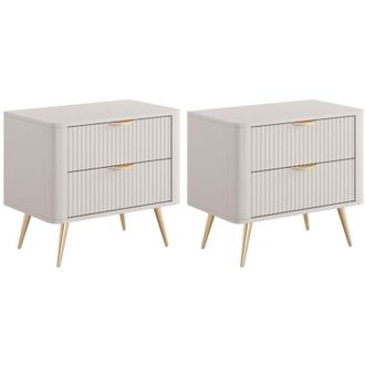 Vente-Unique Lot de 2 tables de chevet - 2 tiroirs - Beige et dor&eacute; - ELONARIA de Pascal Morabito