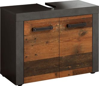 Trendteam Indy - Kommode - Braun/Grau - Waschbeckenunterschrank mit 2 Türen - (BxHxT) 72 x 56 x 34 cm - extravaganter Griff, Landhausstil