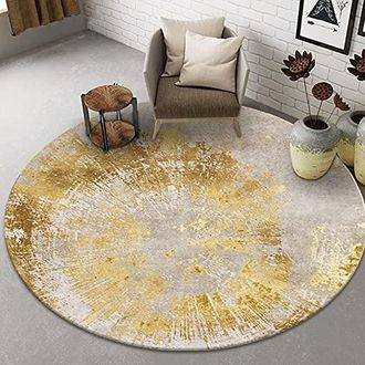 Generic Tapis de zone ronde classique pour salon Chambre à coucher Or Court Pile Grand tapis 80cm 100cm 120cm 140cm 160cm 180cm 200cm 200cm Chaise de chaise d