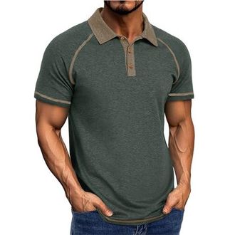 Generic Polos d&eacute;t&eacute; pour homme - Col montant - Polo &agrave; manches courtes - Tendance - D&eacute;contract&eacute; - Style vintage - Couleur unie - Boutons - V&ecirc;tements de printemp