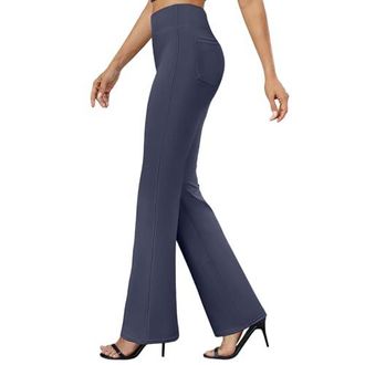 Generic Pantalon bootcut pour femme, leggings daffaires, tenue d&eacute;contract&eacute;e, taille haute, extensible dans les 4 sens, pantalon de bureau avec poche, bleu mar