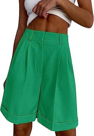 Generic Short habillé décontracté pour femme - Jupe large - Short daffaires court et élégant - Bermuda taille haute - Longueur genou - Short dété confortable 