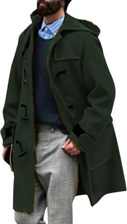 Generic Duffle coat long pour homme, m&eacute;lange de laine, manteau en laine pour homme, long et &eacute;l&eacute;gant, manteau softshell, avec capuche, uni, veste &agrave; bascule, ve
