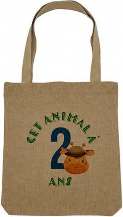 Fabulous Sac Shopping Tote Bag Aspect Lin - Cet Animal &Agrave; 2 Ans Anniversaire Celebration Enfant Cadeau Safari Theme - Sac de Courses Toile Epaisse 360g Beige Na