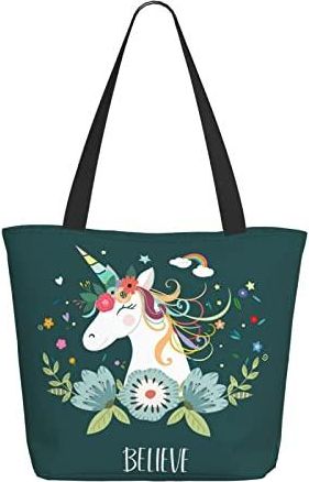 AOOEDM Sac shopping pour femme Licornes florales 33 x 28 x 19 cm. Le cadeau parfait pour la Saint-Valentin. Cest de la Saint-Valentin pour maman, fille, &eacute;pou