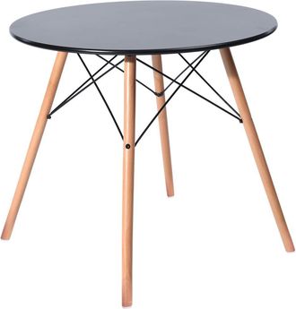 Eggree LiePu Runder Esstisch, Modern B&uuml;ro Konferenztisch, Kaffeetisch mit Massivholz Beine f&uuml;r 2-4 Personen, 80 x 80 x 75 cm, Schwarz