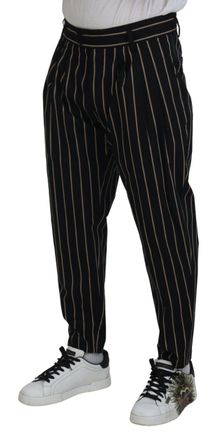 Dolce & Gabbana Mens Black Beige Striped Cotton Stretch Pants