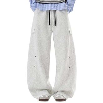 Generic Pantalon de jogging baggy pour homme - Jambes larges - Avec poches - Doublure chaude - Taille haute - Couleur unie - Jambes larges - Pantalon de loisi