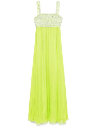 Dina Melwani robe longue à ornements en cristal - Vert