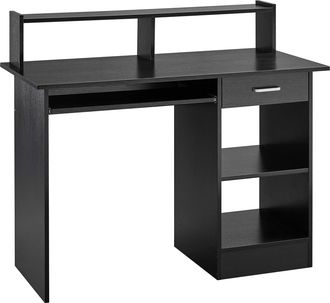 Yaheetech Schreibtisch mit Schubladen, Computertisch Schwarz Bürotisch fürs Homeoffice mit Ablagefächern - 106 x 94 x 50 cm