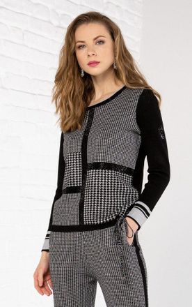 Passioni Strickpullover mit Hahnentrittmuster und Glitzersteinen