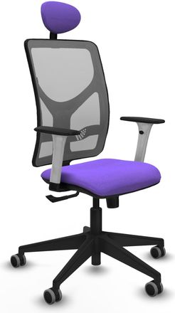 Piqueras y Crespo Telefonstuhl mit schwarzen und wei&szlig;en Armlehnen, h&ouml;henverstellbare Lendenwirbelst&uuml;tze und festes Kopfteil, Grau/Lila