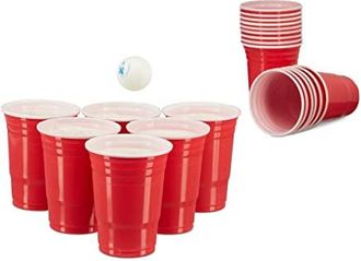 Relaxdays Beer Pong Becher, 50 Stück, stabiler Plastikbecher, Partybecher 16 oz, Trinkbecher Softdrinks u. Bier, rot