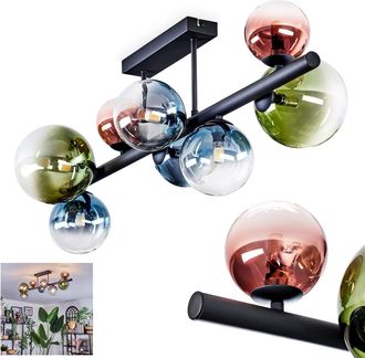 HOFSTEIN Deckenleuchte Chehalis, 8-flammige Deckenlampe aus Metall/Glas in Schwarz/Blau/Grün/Kupfer/Klar, Leuchte im Vintage-Design (Schirme Ø 10; 12; 15 cm), 