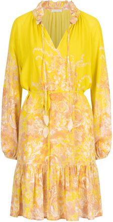 Mint & Mia Damen CocktailKleid aus hochwertigem Viskose Material mit Feminin Stil Lässiges Kleid, Zitrone, Mehrfarbig, 42