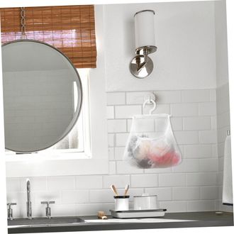 Aboofan 2 Stück Hängende Mesh Aufbewahrungstasche Weiß Vielseitiger Klammerbeutel mit Großem Öffnungsdesign Tragbare Netz Tasche für Wäscheklammern Küche Bad 