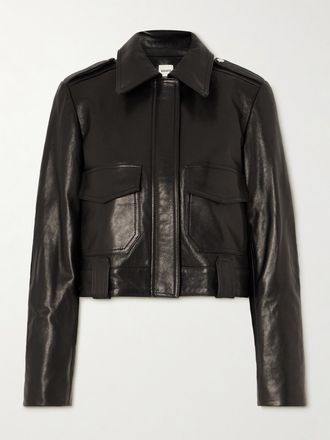 Khaite Cordelia Cropped Leather Jacket - Black