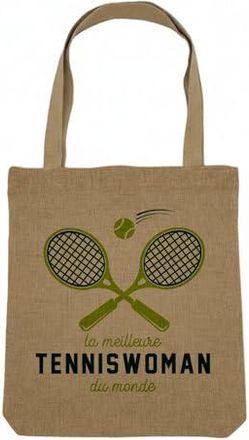 Fabulous Sac Shopping Tote Bag Aspect Lin - La Meilleure Tenniswoman du Monde Sport Tennis Raquette - Sac de Courses Toile Epaisse 360g Beige Naturel Cabas Por