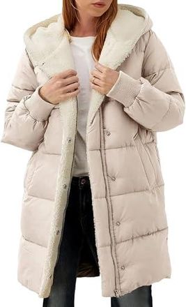 Generic Parka dhiver surdimensionn&eacute;e doubl&eacute;e Sherpa pour femme - Parka matelass&eacute;e en polaire chaude avec fermeture &eacute;clair - Avec capuche, abricot, 3XL