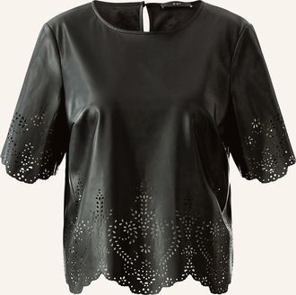 Oui Blusenshirt In Lederoptik schwarz