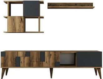 Dmora Menk Fernsehschrank, Wohnzimmer Sideboard, Niedriger Schrank f&uuml;r TV, Wandboden ausgestattet 180 x 34 x 49 cm, Nussbaum und Anthrazit