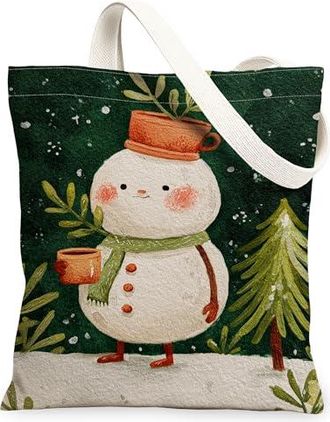 Generic Sacs fourre-tout en toile motif bonhomme de neige dhiver, sacs d&eacute;picerie r&eacute;utilisables, l&eacute;gers et lavables avec bandouli&egrave;re pour ext&eacute;rieur, voyage, pl