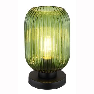 Globo Lighting LED Tischlampe Nachttischleuchte Wohnzimmerlampe Schlafzimmerleuchte, Metall schwarz Glas gr&uuml;n, E27 Filament LED warmwei&szlig;, H 24 cm