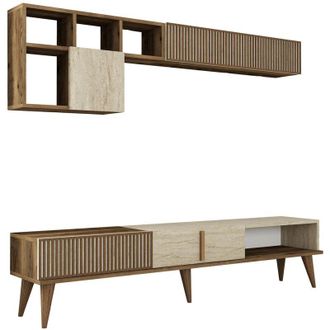Hanah Home Meuble TV, table TV, lowboard Unit Noyer Travertine