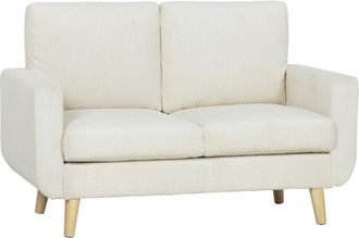 HOMCOM Canap&eacute; 2 places - HOMCOM - assise rembourr&eacute;e, coussin &agrave; ressorts - velours c&ocirc;tel&eacute; - 134 x 74 x 84 cm - cr&egrave;me