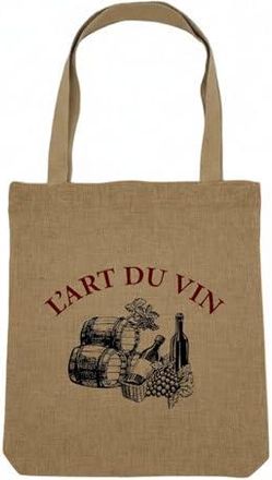 Fabulous Sac Shopping Tote Bag Aspect Lin - LArt du Vin Gastronomie Alcool F&ecirc;te - Sac de Courses Toile Epaisse 360g Beige Naturel Cabas Port&eacute; Epaule Solide Imp