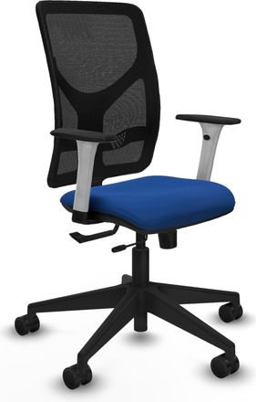 Piqueras y Crespo Blauer Schreibtischstuhl mit wei&szlig;en und schwarzen Armlehnen, h&ouml;henverstellbare Lendenwirbelst&uuml;tze, ausgestattet mit Syncro/Traslack und Schneideschaum