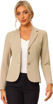 Allegra K Damen-Blazer f&uuml;r Arbeit, B&uuml;ro, mit Stretch, Reverskragen und Langen &Auml;rmeln, Anzugblazer, Khaki, XS