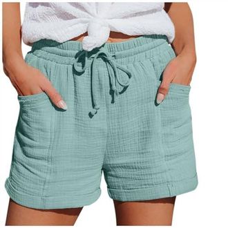 Generic 2025 Shorts Et Bermudas Femme Gaze de Coton Grande Taille Ete Fluide Shorts Lin Sport Décontracté Vetement avec Poches Elastique